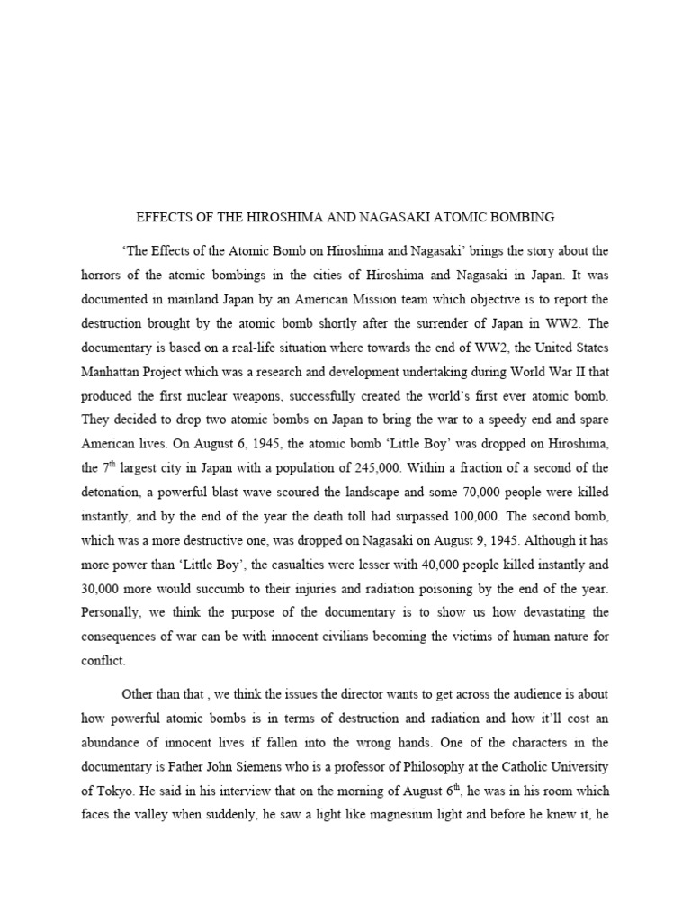 Effects of The Hiroshima and Nagasaki Atomic Bombing | Download Free ...