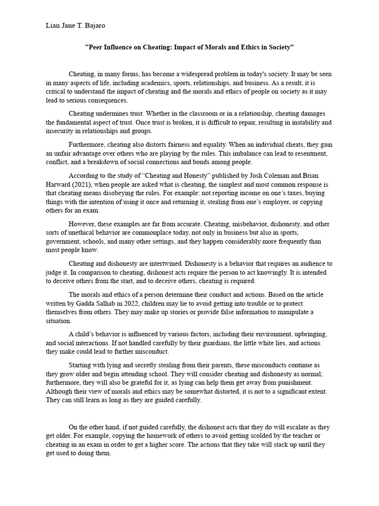 Peer Influence On Cheating | PDF | Academic Dishonesty | Teachers