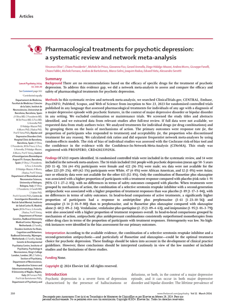 Depresión Psicotica 2024 Lancet | PDF | Major Depressive Disorder ...