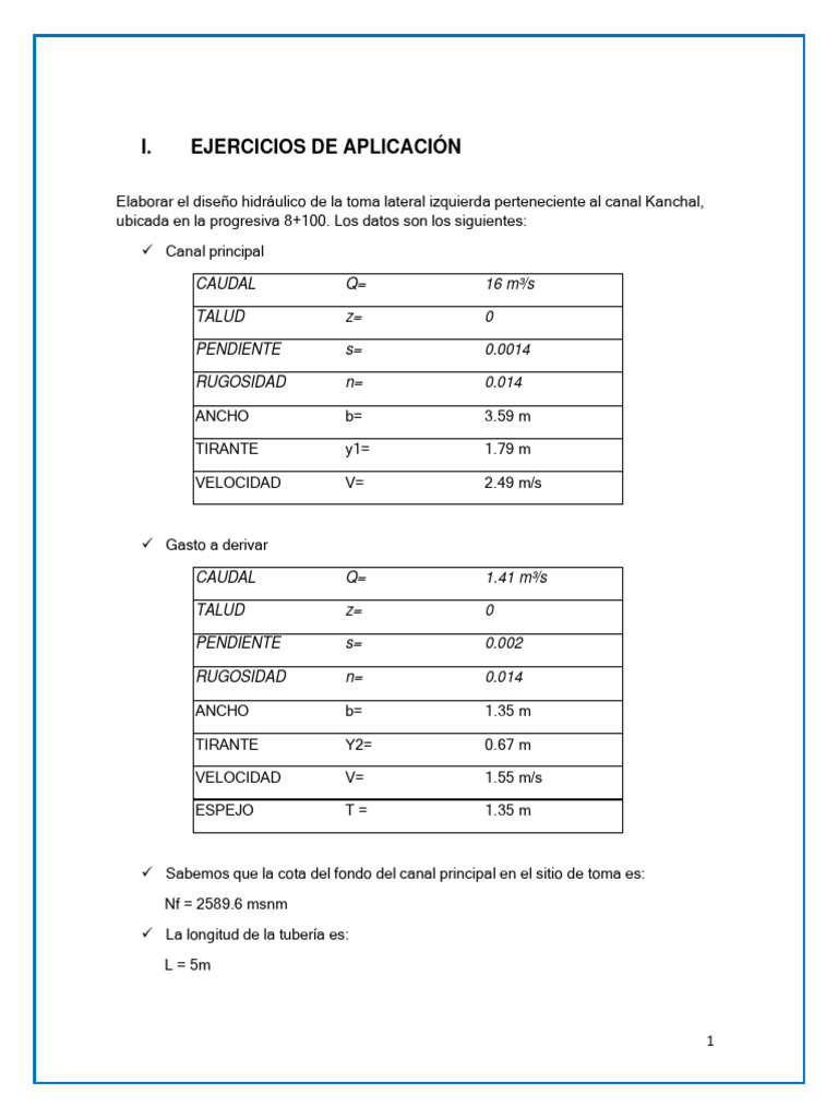 Ejercicio de Aplicacion - Hidraulica | PDF