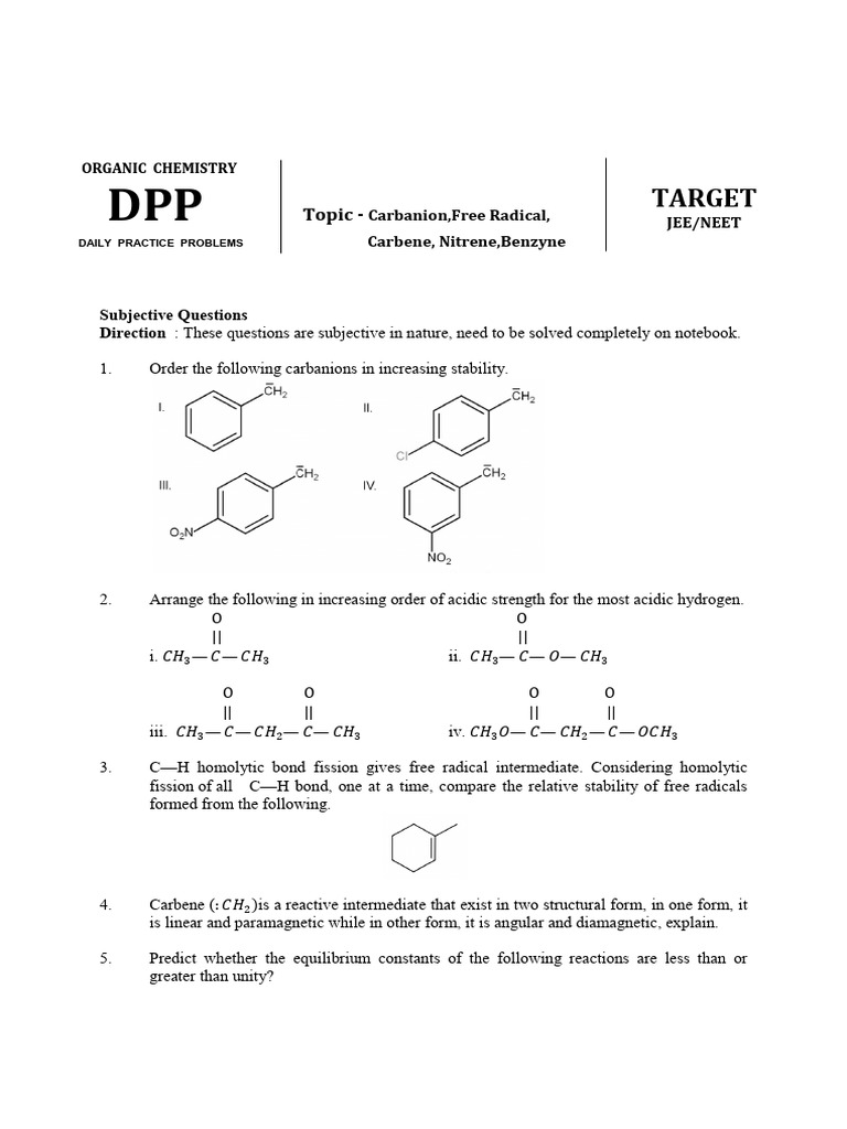 Carbanion Stability and Reactions Guide | PDF | Radical (Chemistry ...