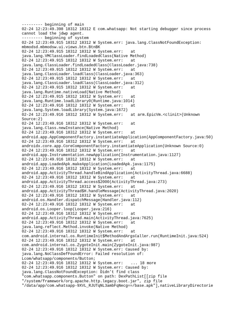 Debugging WhatsApp Errors | PDF | Java (Programming Language) | Mobile App