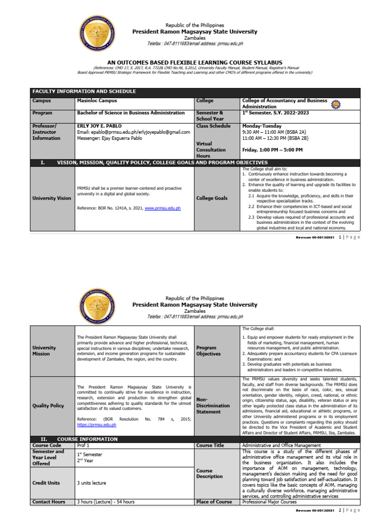 Office Administration Course Syllabus | PDF | Academic Dishonesty ...