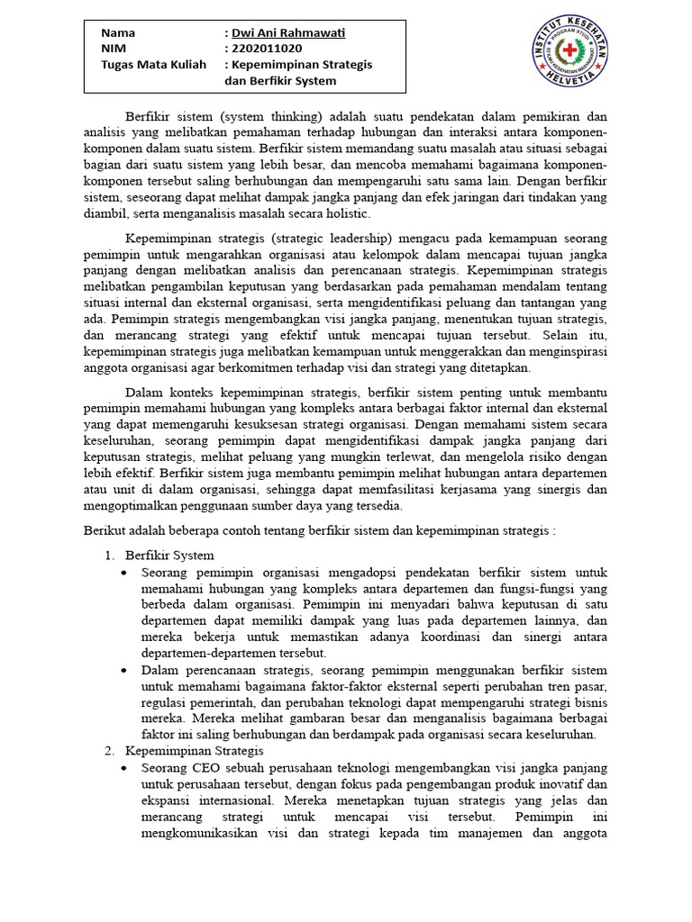 Berfikir Sistem dalam Kepemimpinan Strategis | PDF