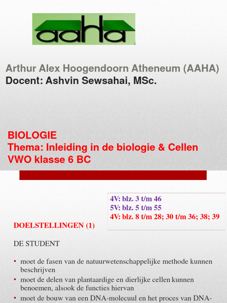 Vwo Inleiding in de Biologie & Cellen | PDF