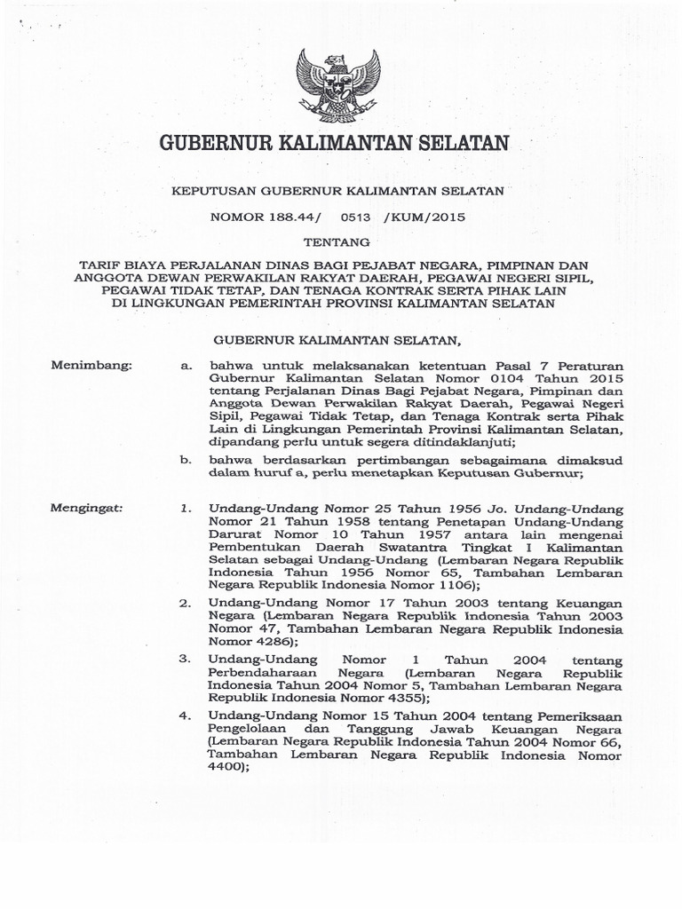 Pergub 0153 Tarif Perjalanan Dinas | PDF