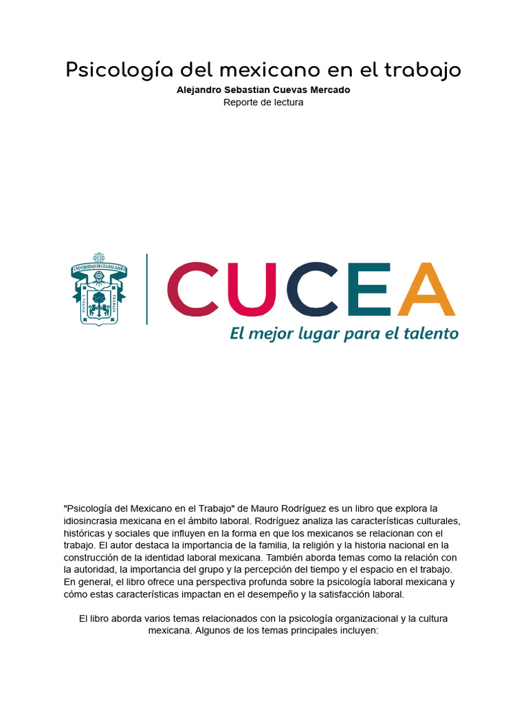 Psicología Del Mexicano en El Trabajo | PDF | Sicología | Psicología industrial y organizacional