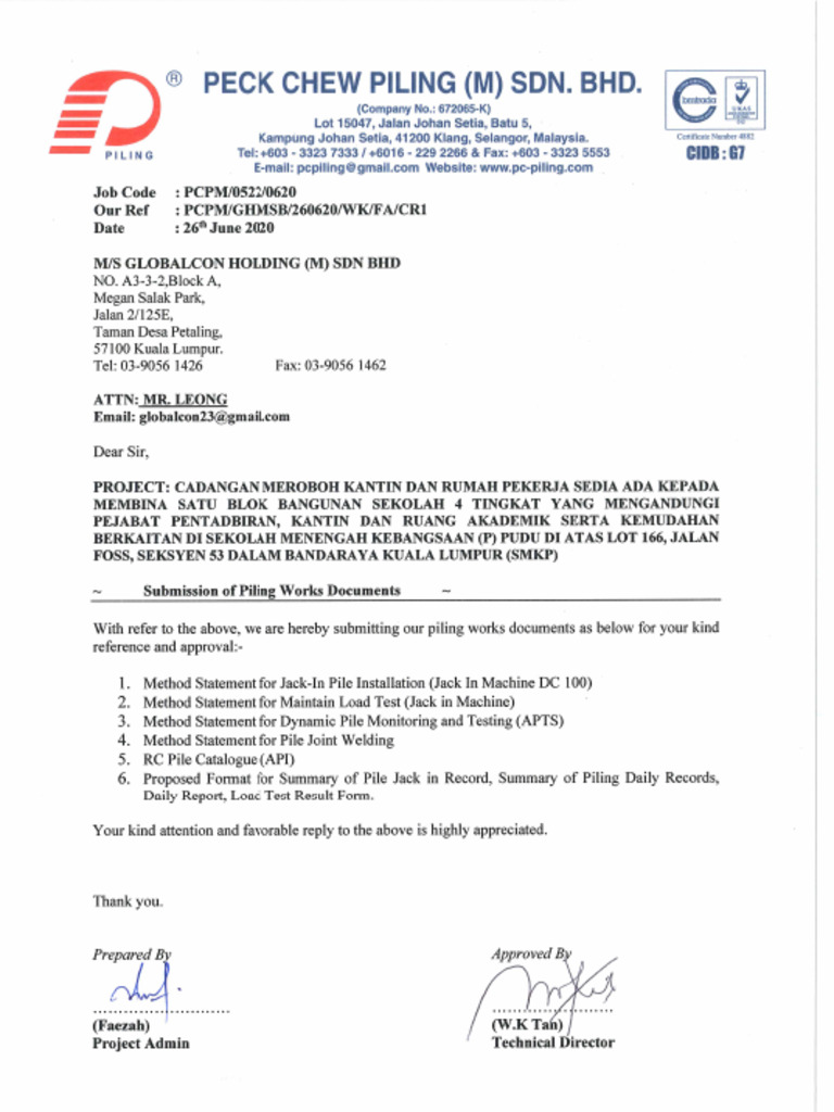 CR1-Submission of Piling Works Documents (No. 1) | PDF | Welding ...