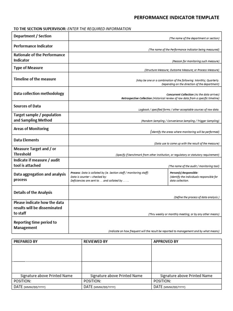 Performance Indicator Template | PDF | Sampling (Statistics ...