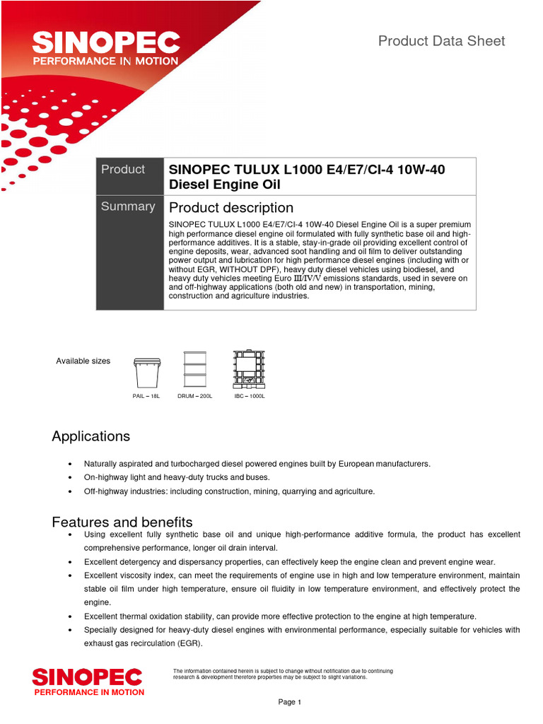 Diesel Engine Oil Data Sheet | PDF | Motor Oil | Physical Sciences