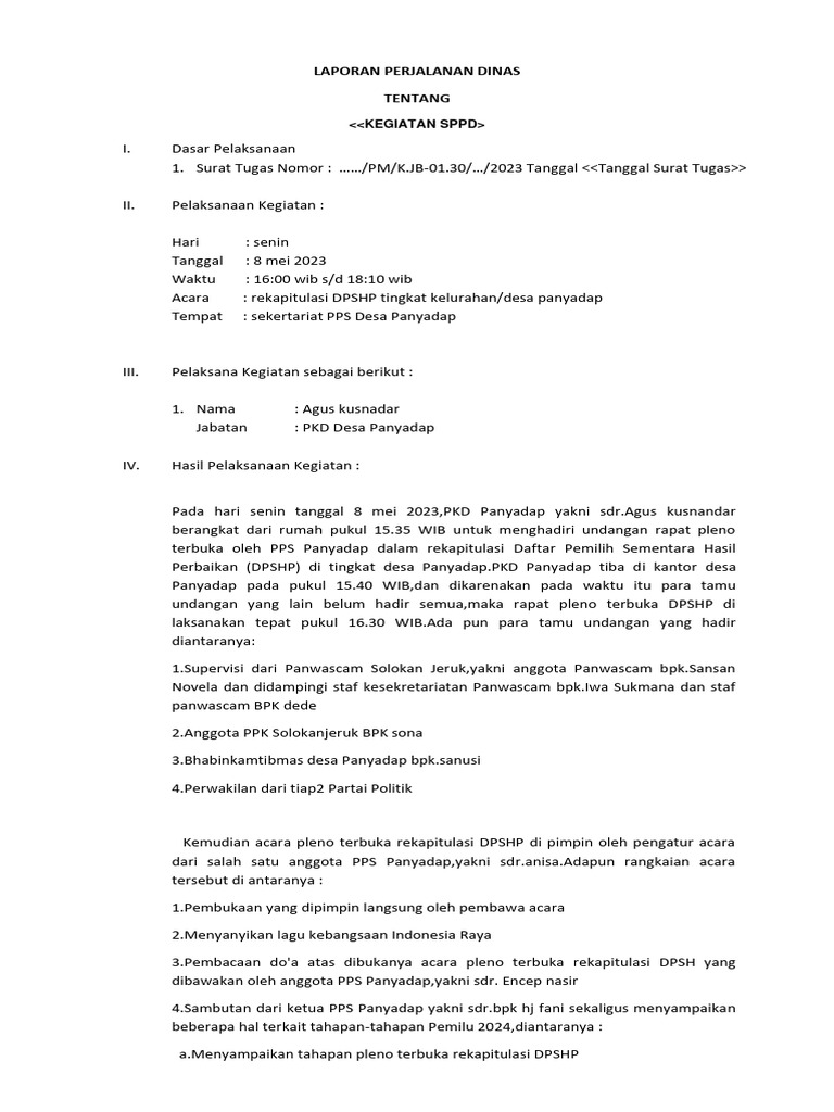 Format Laporan SPPD Online | PDF
