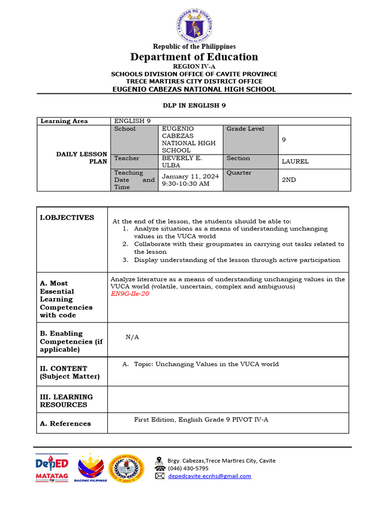 Bev DLP-COT 2 | PDF | Learning | Teachers