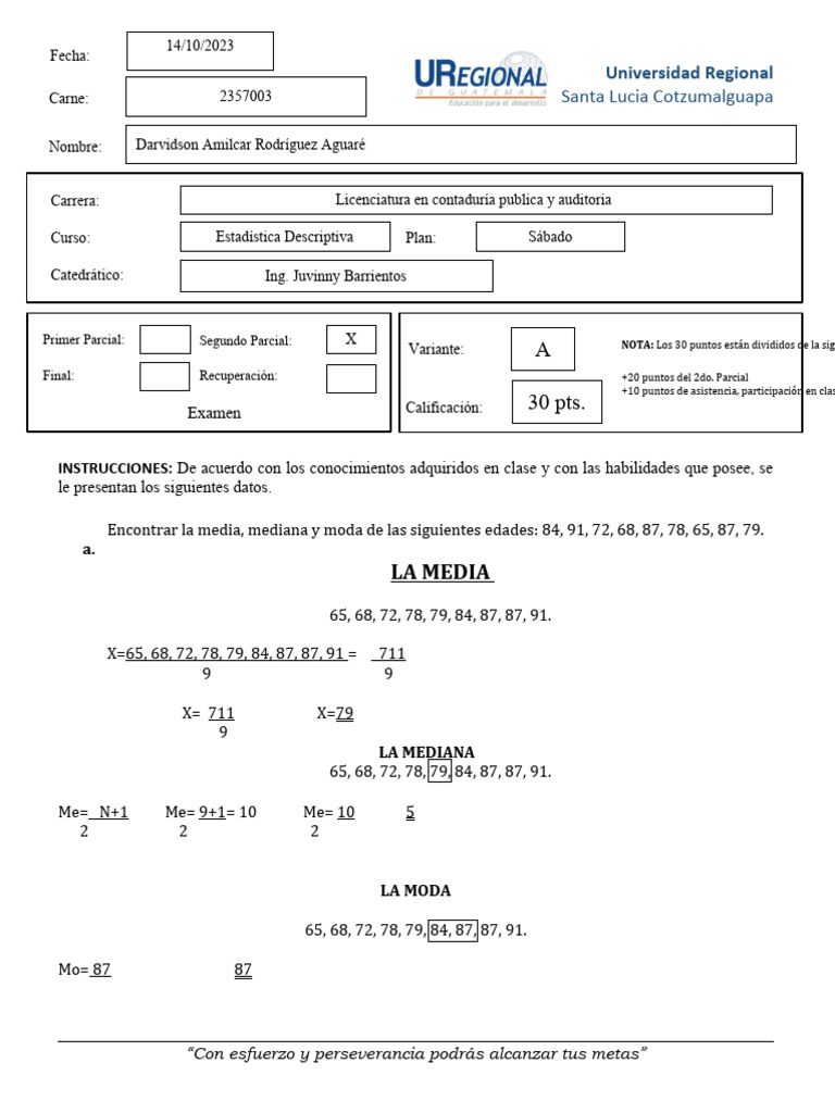 2do. Parcial - Estadistica | PDF 2do. Parcial - Estadistica | PDF