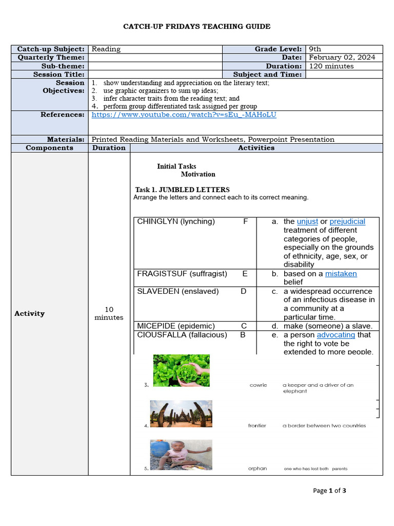 G9-READING-Feb2 - Teaching-Guide-IDA B. WELLS | PDF | Cognition | Cognitive Science