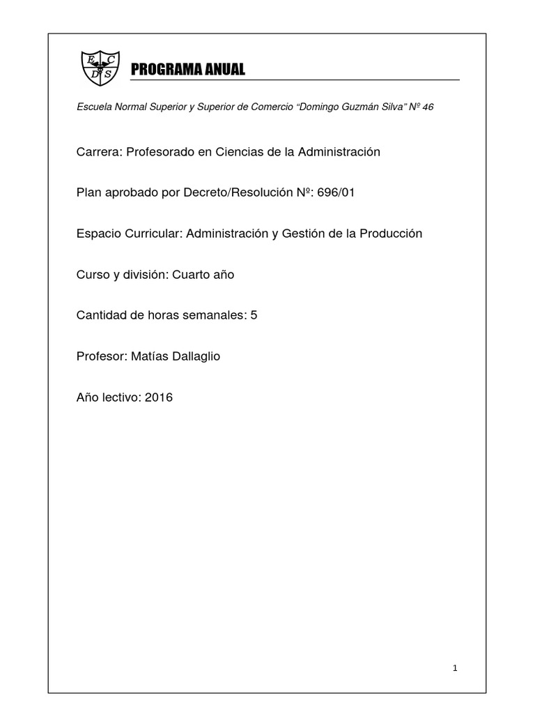 Programa Administracion y Gestion de La Produccion 4 PA 2016 | PDF | Diseño | Business