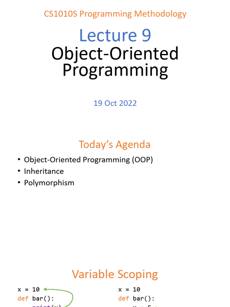 Cs1010s Lecture 09 Object Oriented Programming Pdf Inheritance Object Oriented