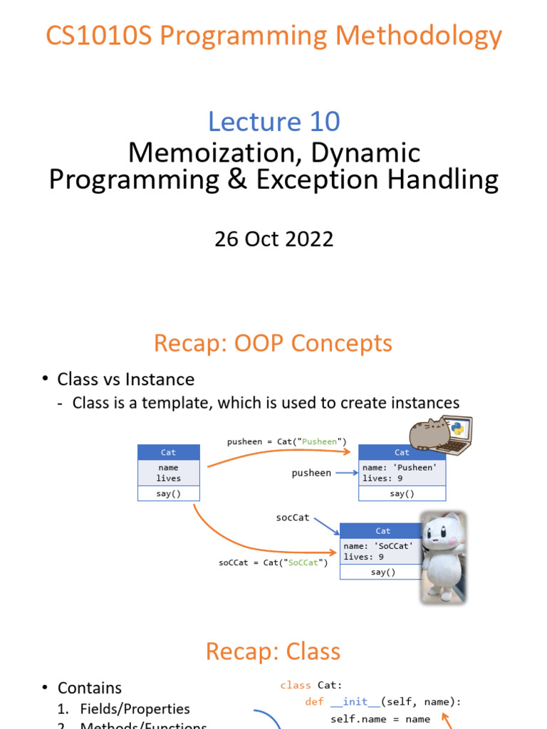 CS1010S Lecture 10 - Memoization, Dynamic Programming & Exceptions | PDF | Inheritance (Object ...