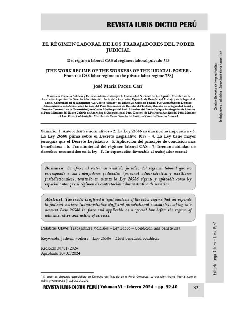 El Régimen Laboral de Los Trabajadores Del Poder Judicial - Autor José María Pacori Cari | PDF ...