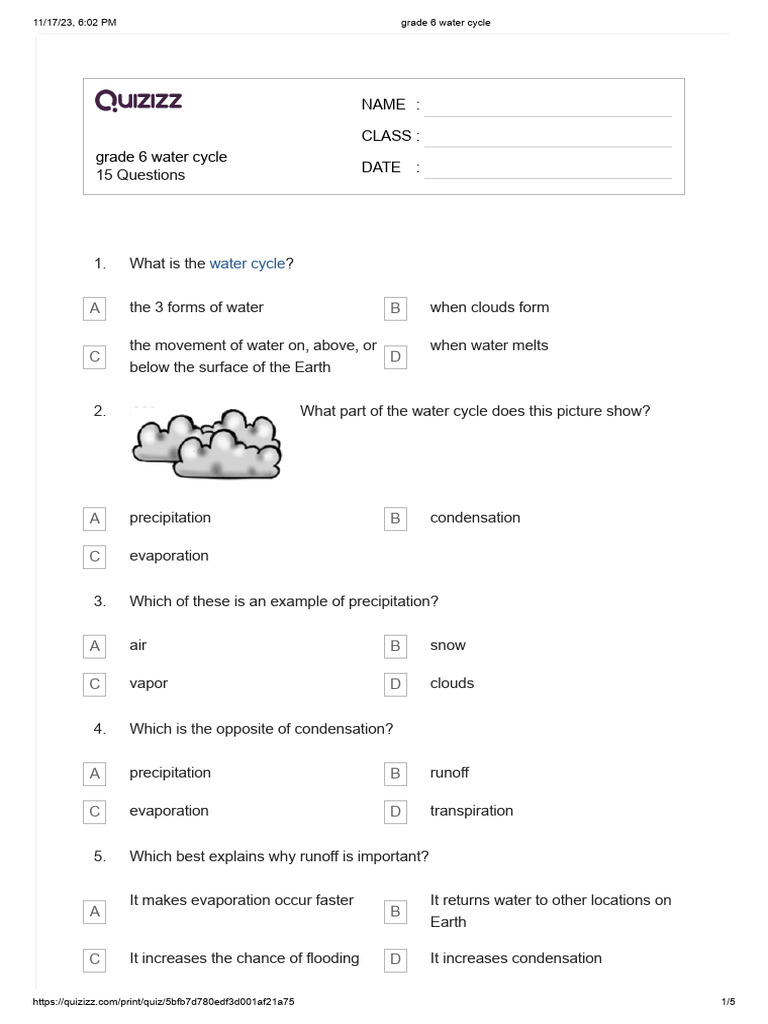 Grade 6 Water Cycle | PDF | Water Cycle | Water