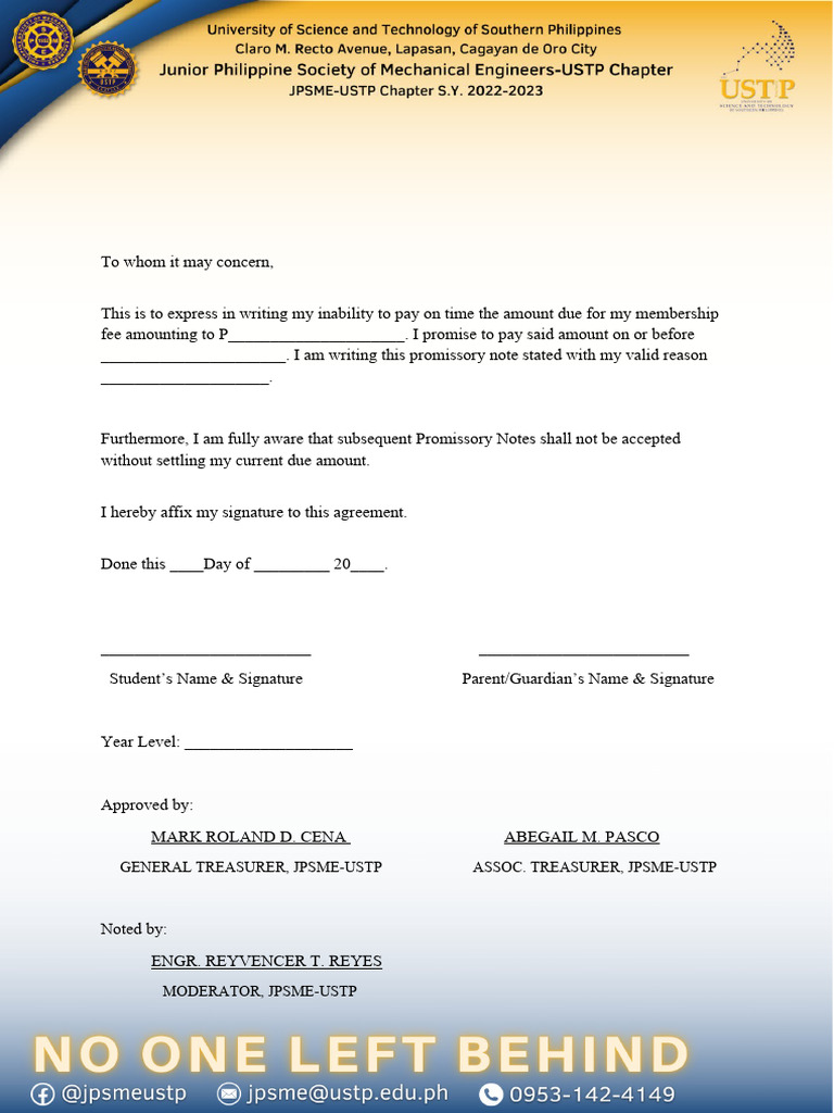 Membership Fee Promissory Note | PDF