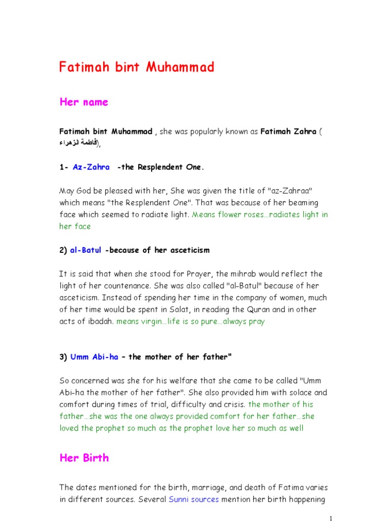 Fatimah bint Muhammad: Life and Legacy | PDF | Ali | Muhammad