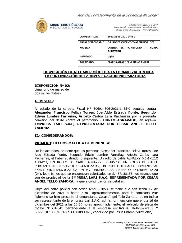 Caso 1485-2021 Arc - Def.hurt - Agravado | PDF | Robo | Derecho penal