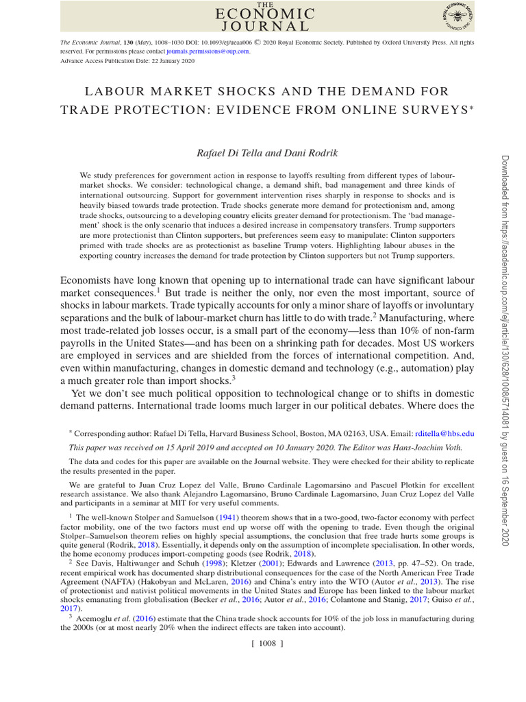 Labour Market Shocks and Trade Protection | PDF | Survey Methodology ...