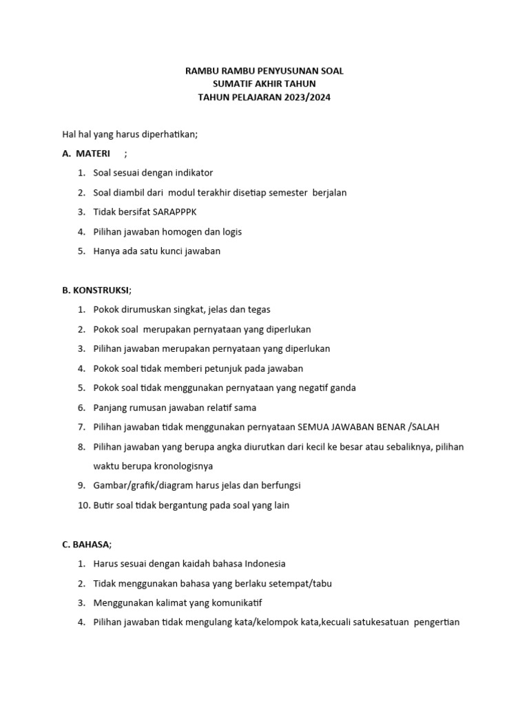 Rambu Rambu Penyusunan Soal-2 | PDF