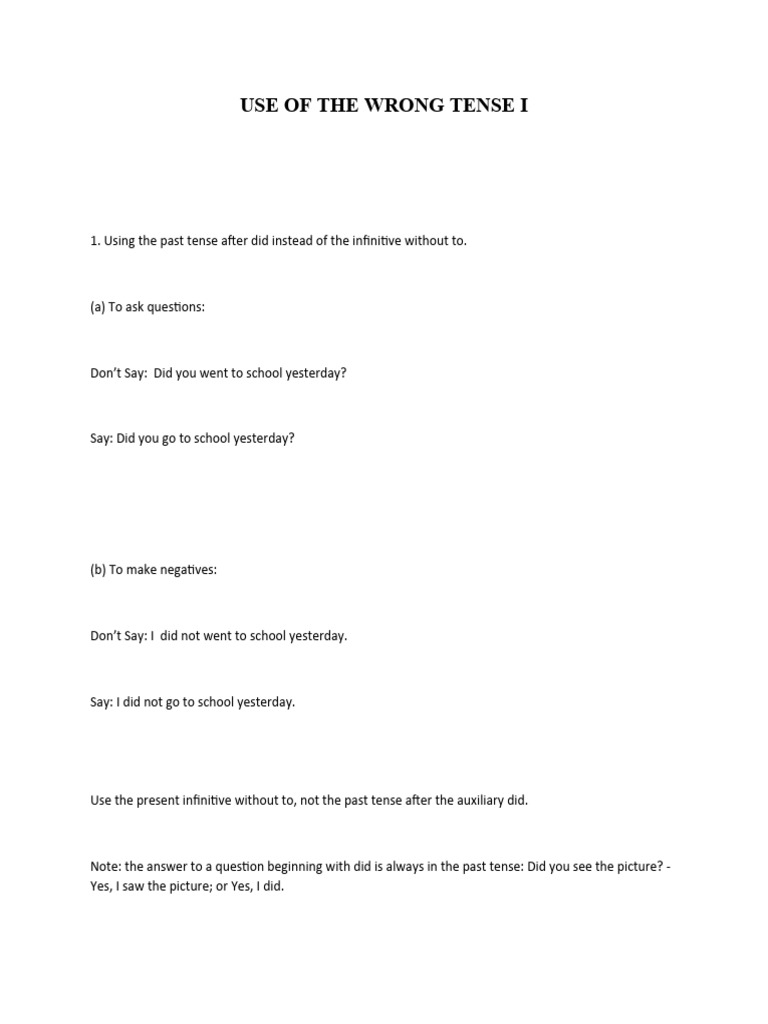 Use of The Wrong Tense | PDF | Grammatical Tense | Verb