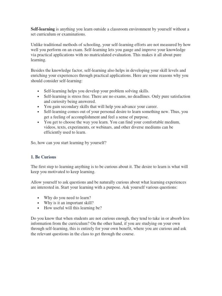 Self Learning Article | PDF | Learning | Curiosity