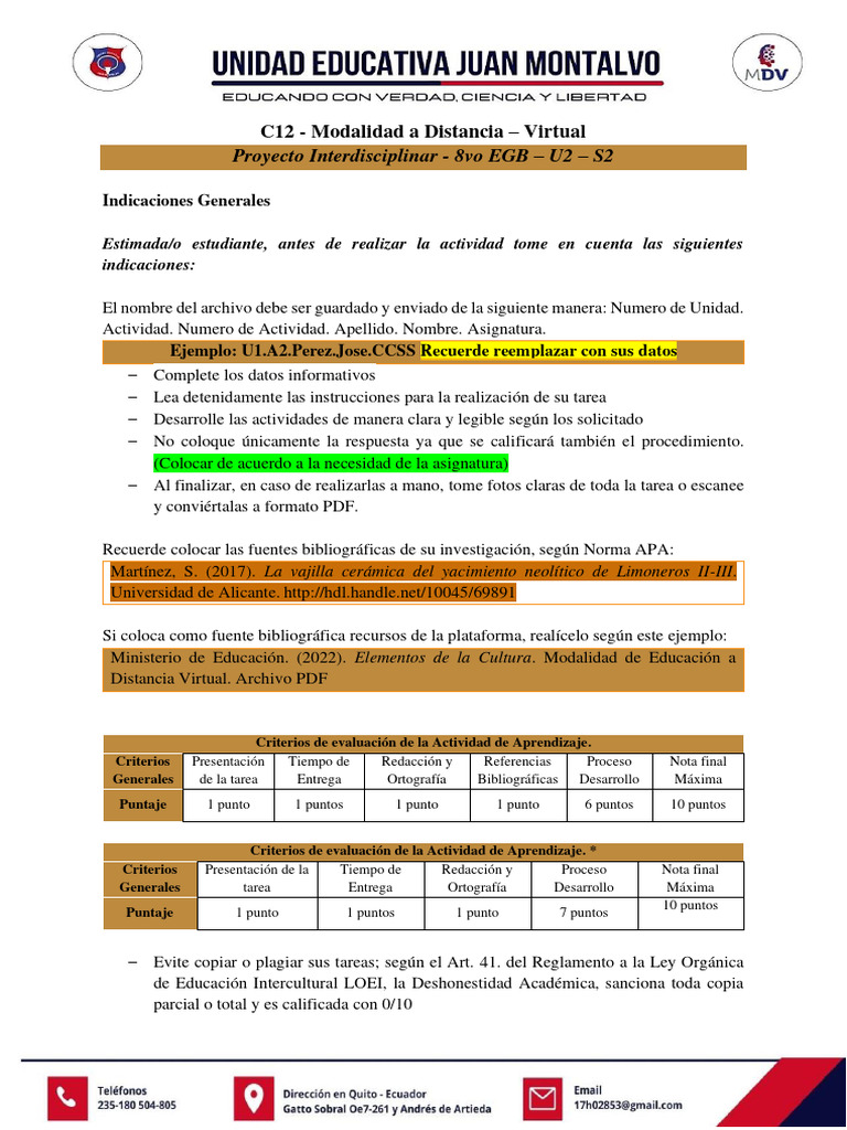 Actividad de Aprendizaje Proyecto Interdisciplinar-8vo EGB-U2 - S2-C12 | PDF | Crecimiento ...