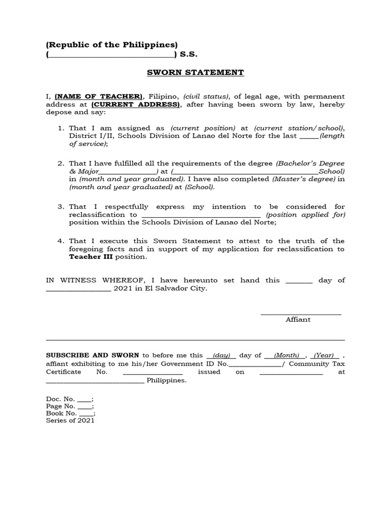 Erf - Sworn-Statement-Sample-T1-3mt | PDF