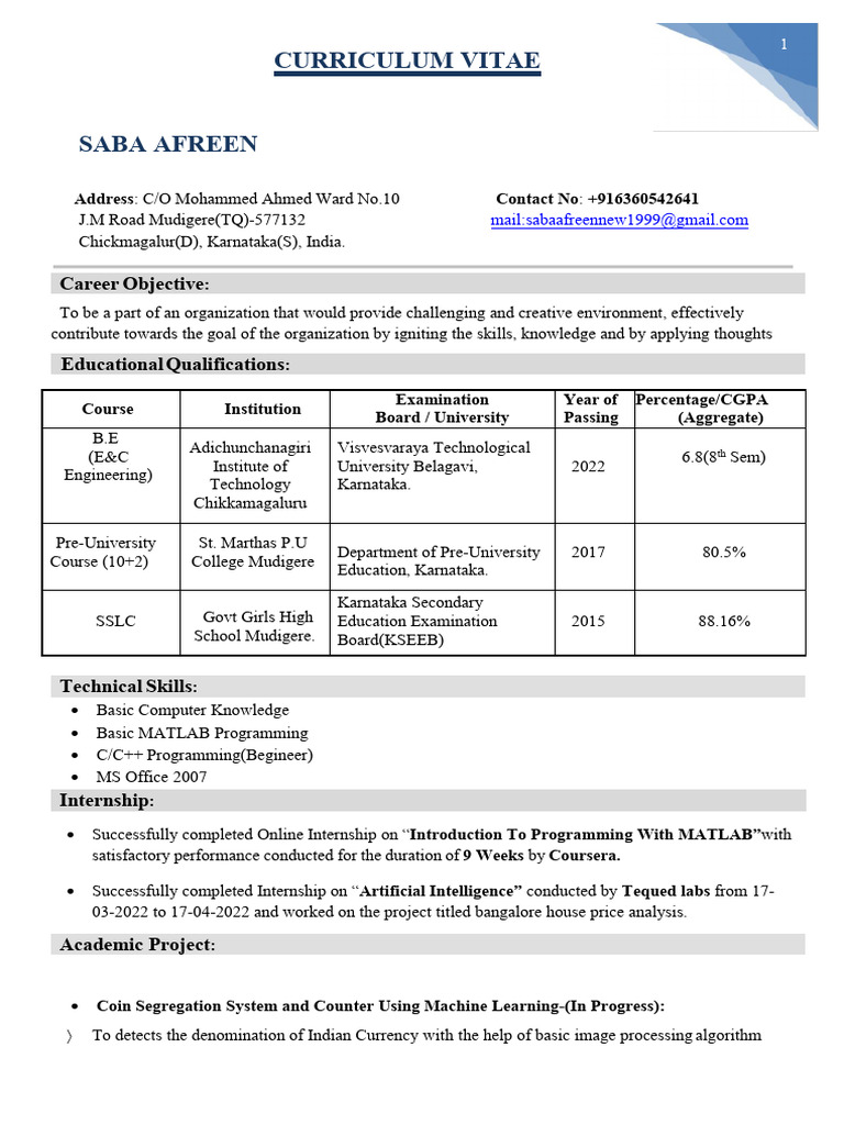CV Example | PDF | Learning | Cognition
