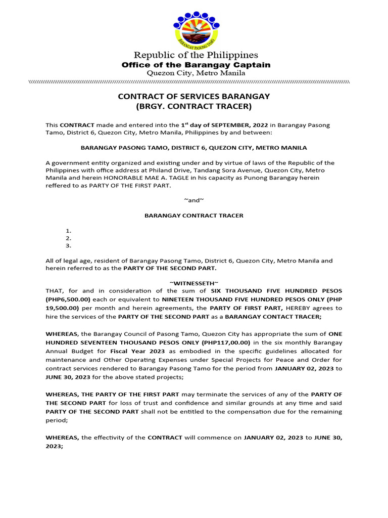 Barangay Contract Tracer Agreement | PDF | Metro Manila | Government