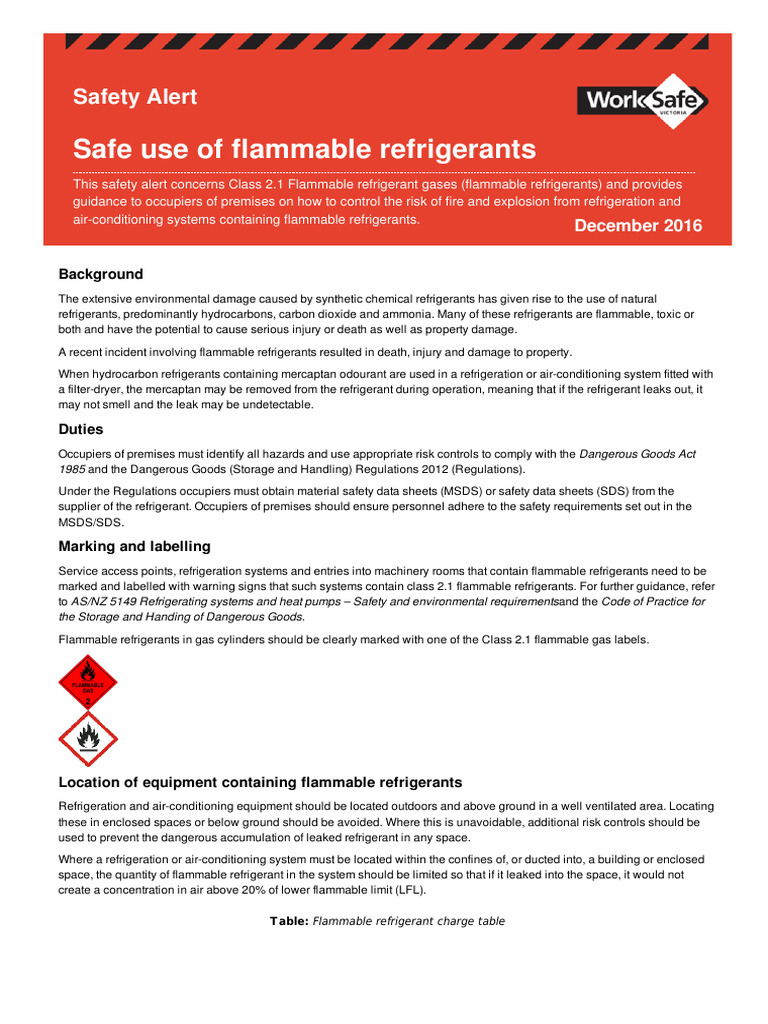 Worksafe - Safe Use of Flammable Refrigerants | PDF