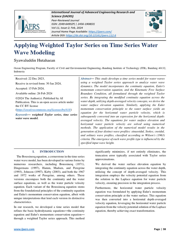Applying Weighted Taylor Series on Time Series Water Wave Modeling | PDF | Differential ...