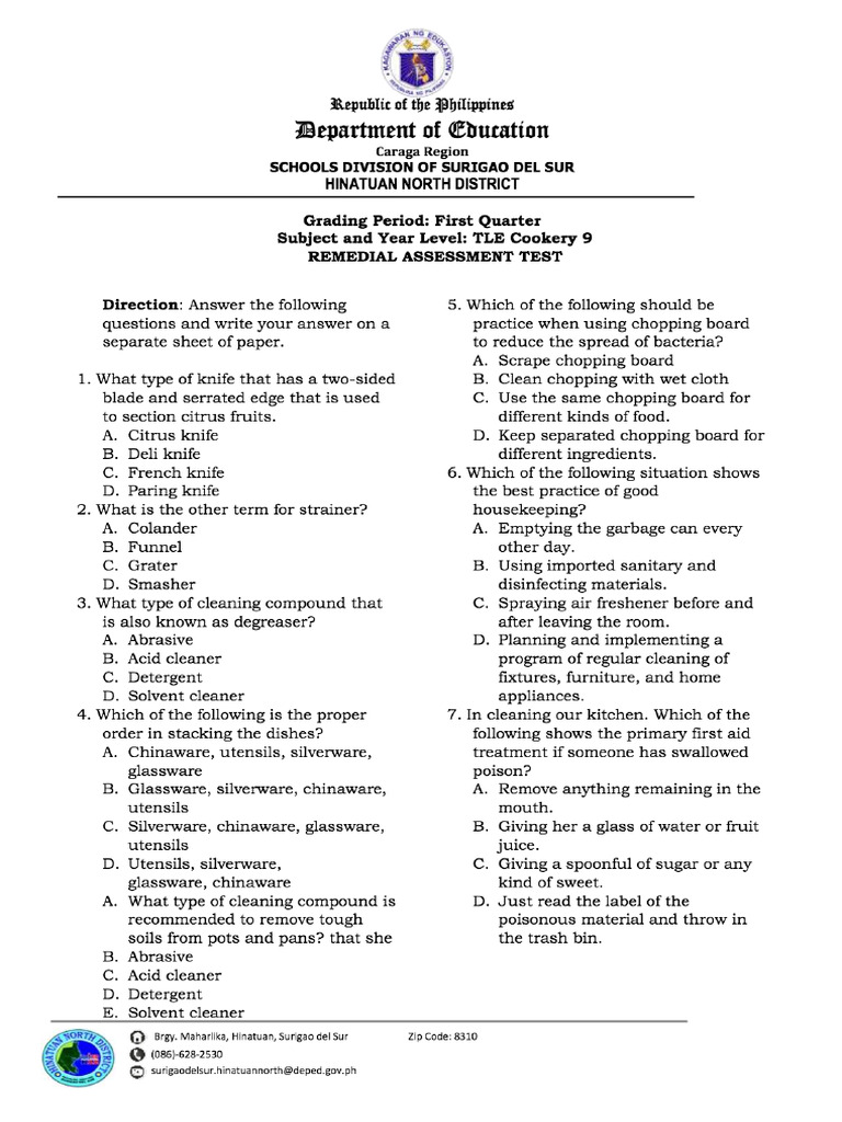 1st QUARTERLY EXAM IN TLE 9 | PDF
