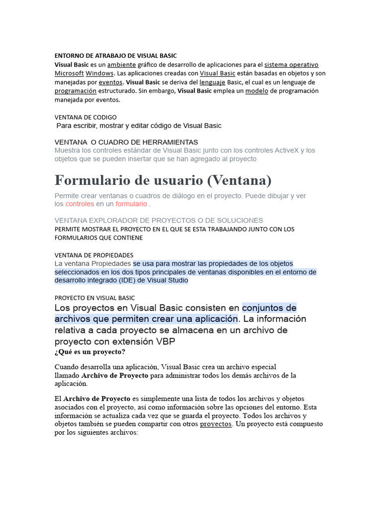 Entorno de Atrabajo de Visual Basic | PDF | Ventana (informática) | Básico
