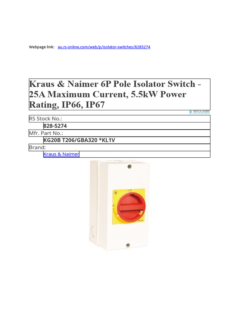 Isolator Switch Datasheet | PDF