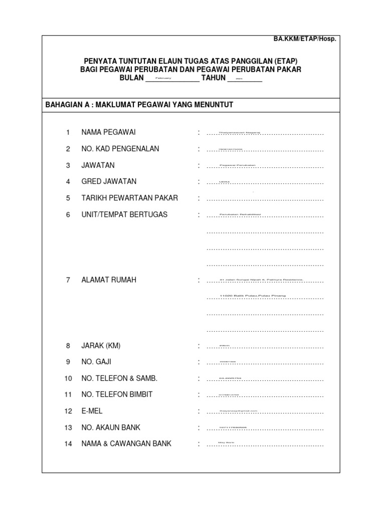 Borang ETAP Hospital | PDF