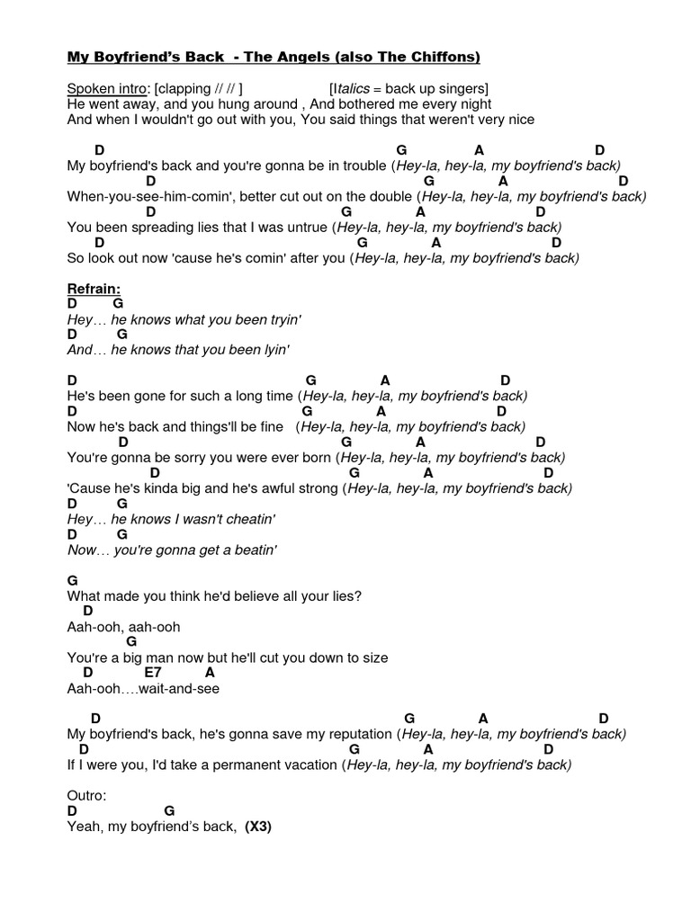 4 My Boyfriend's Back - The Angels | PDF | Language Arts & Discipline