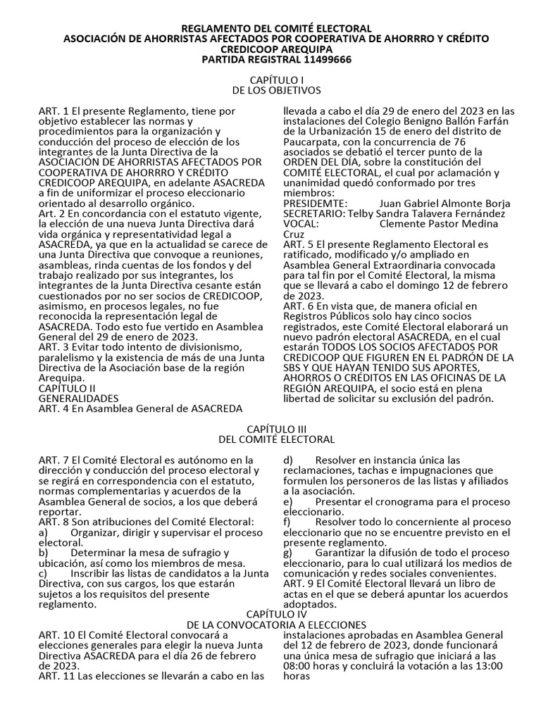 Reglamento Del Comité Electoral | PDF