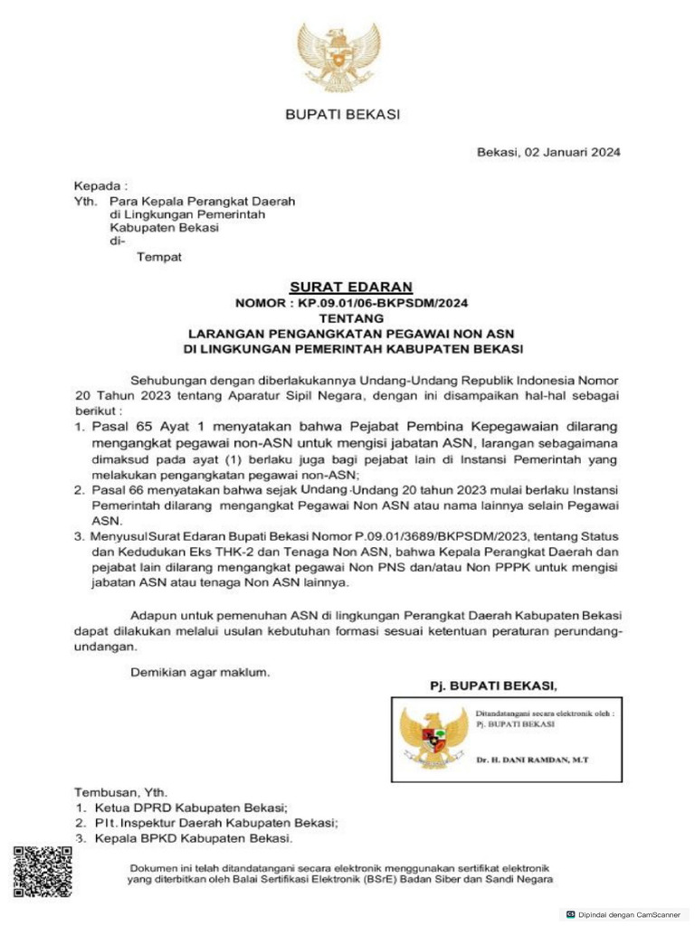 Surat Edaran Larangan Pengangkatan Pegawai Non Asn | PDF