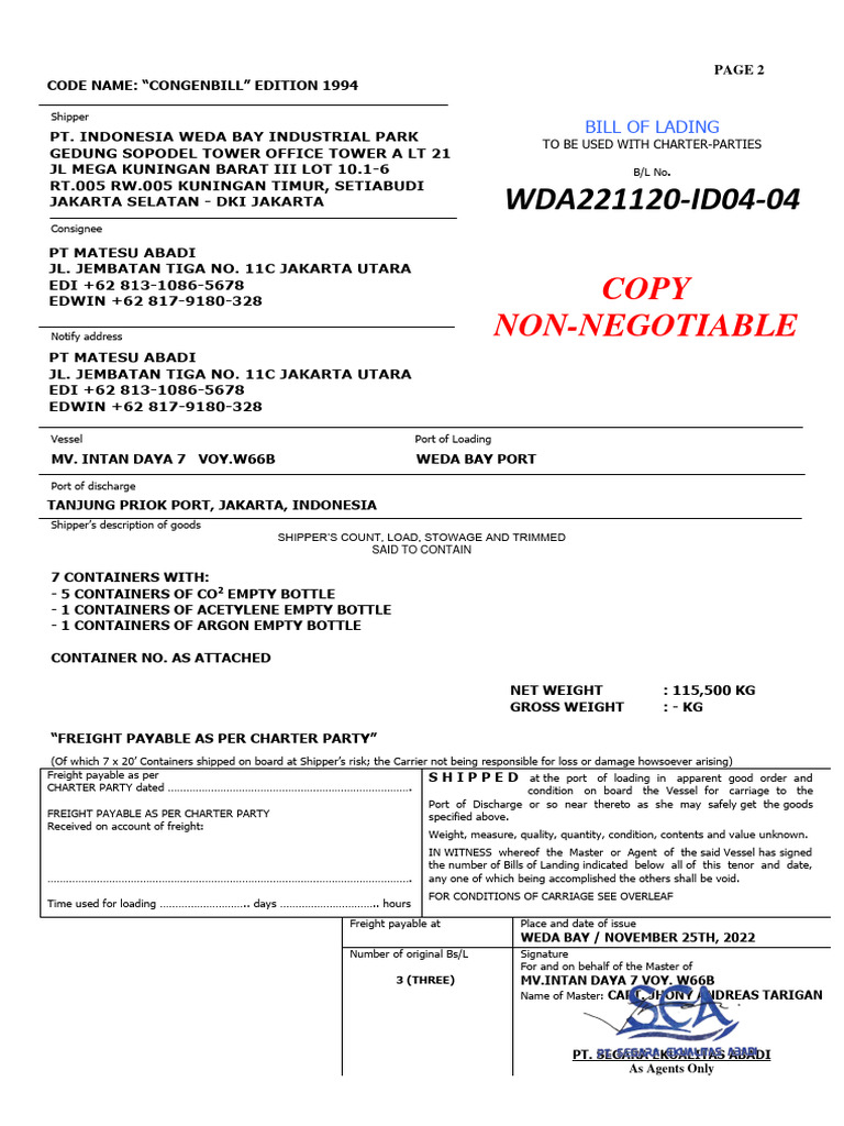 Rev Cargo Doc - Id7 Voy.w66b Weda | PDF | Water Transport | Consent