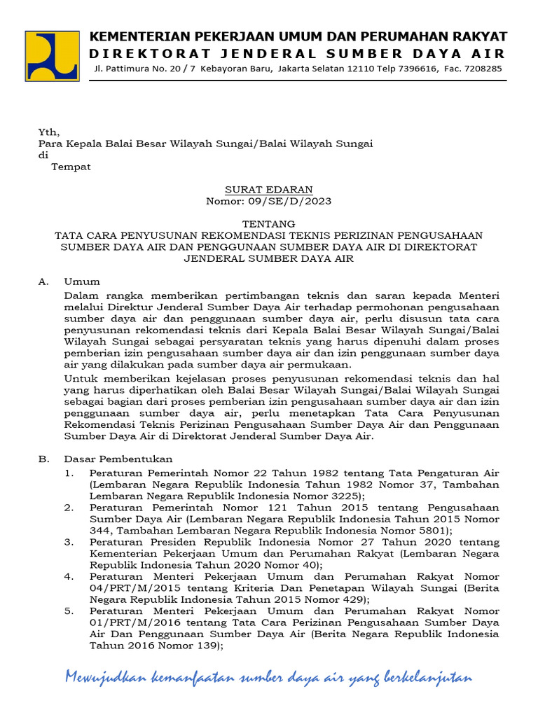 SE PUPR Dirjen SDA 09 Tahun 2023 | PDF