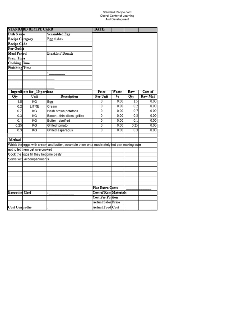 Scrambled Egg Recipe Card Template | PDF | Cooking, Food & Wine