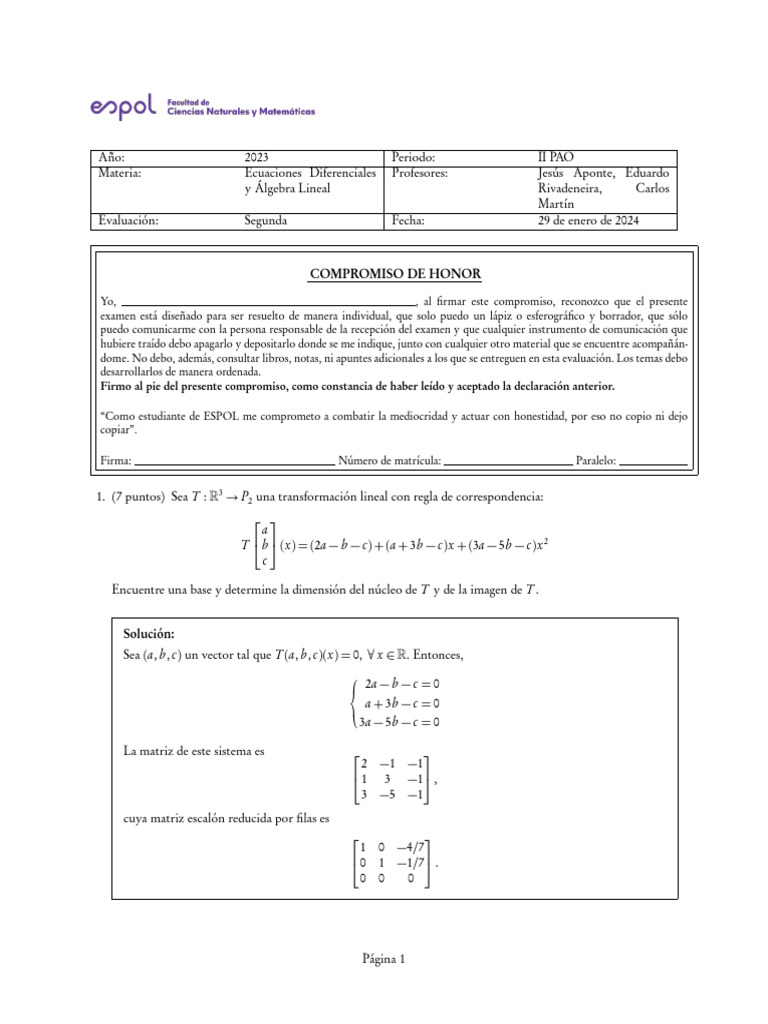 Examen Final Solucion | PDF | Valores propios y vectores propios | Mapa lineal