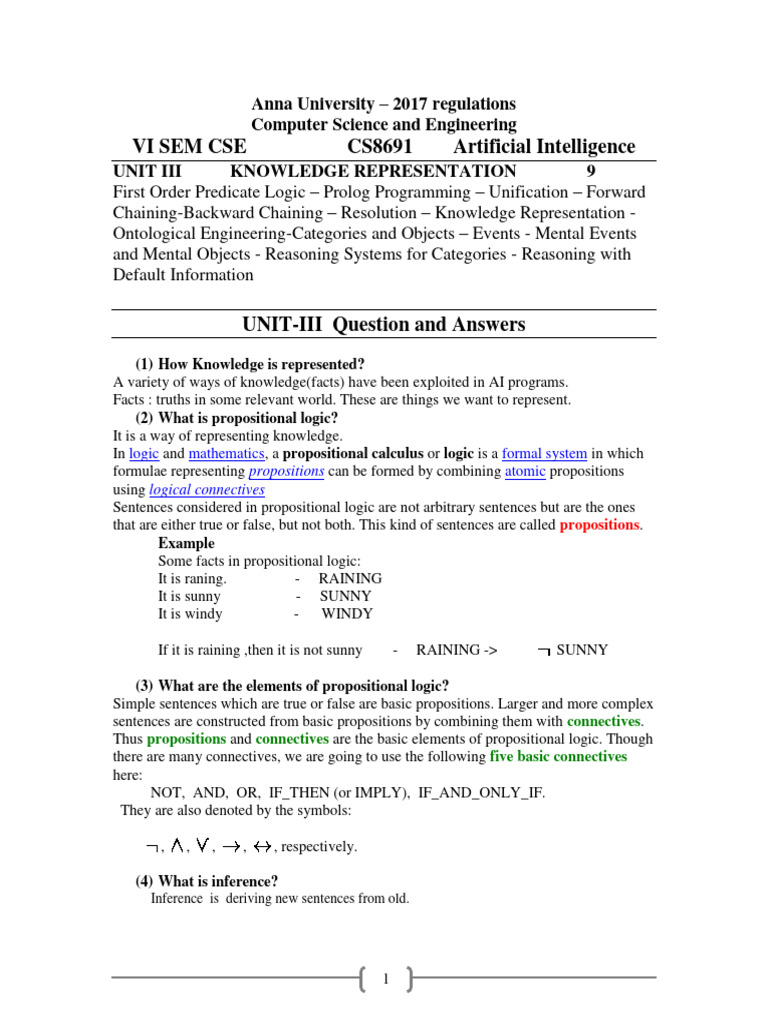 Imp Qs Unit-3 - AI | PDF | Logic | First Order Logic