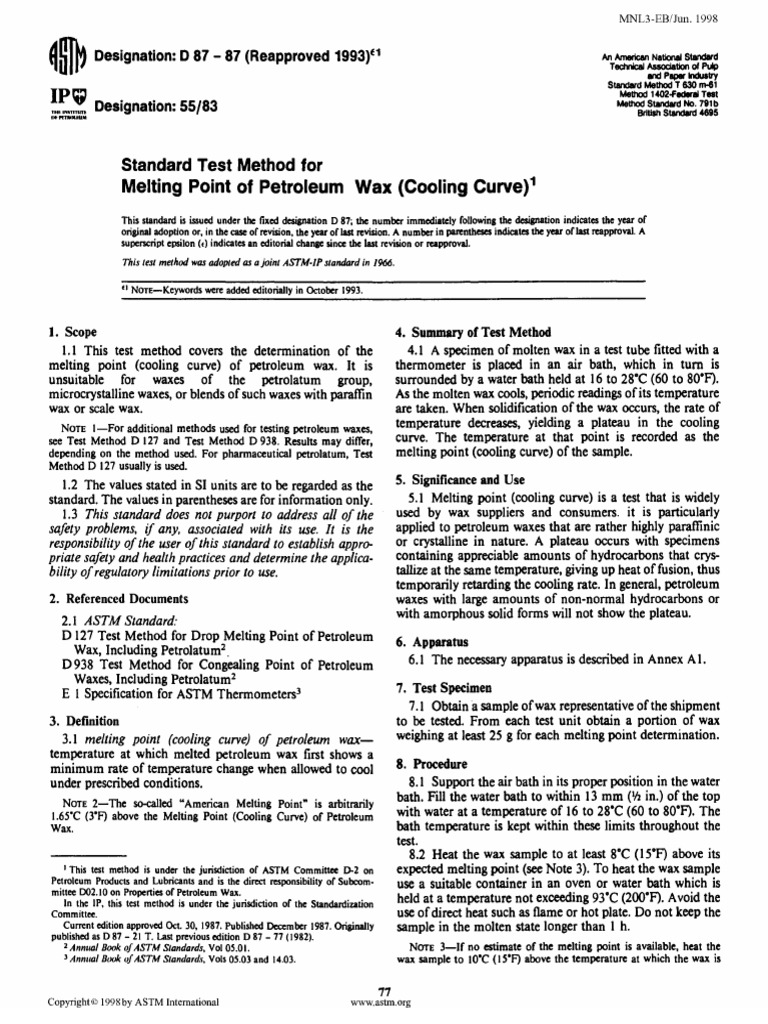 (1 ) Designation: D 87 - 87 (Reapproved 1993) (1: 4. Summary of Test ...
