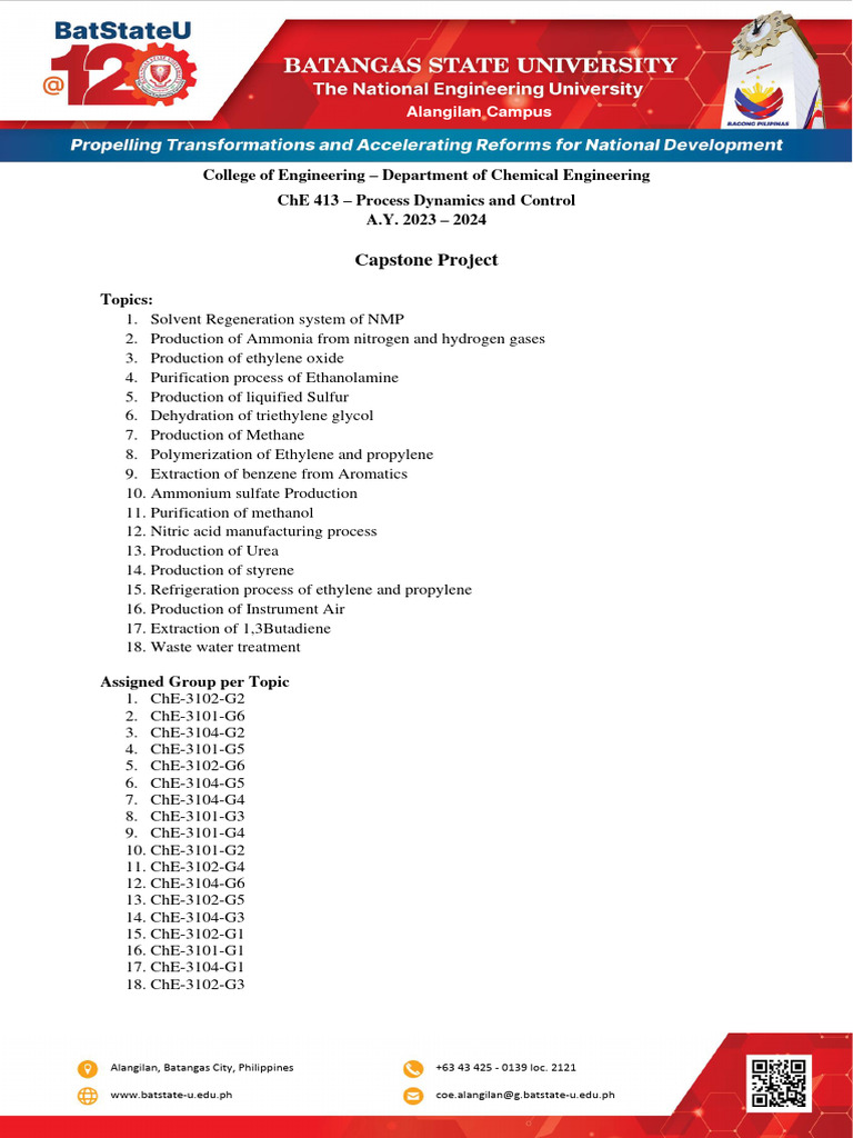 Chemical Engineering Capstone Topics 2023 | PDF | Home & Garden